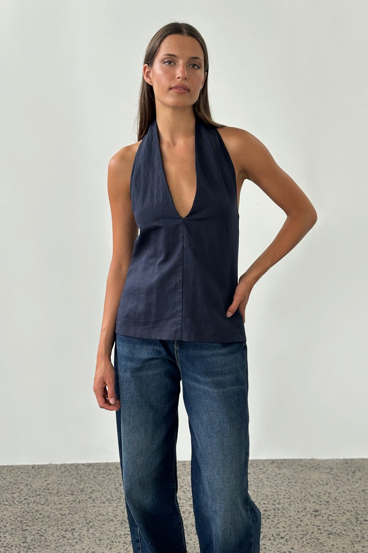 Sculpted Halter Top in Navy | Ellis Label