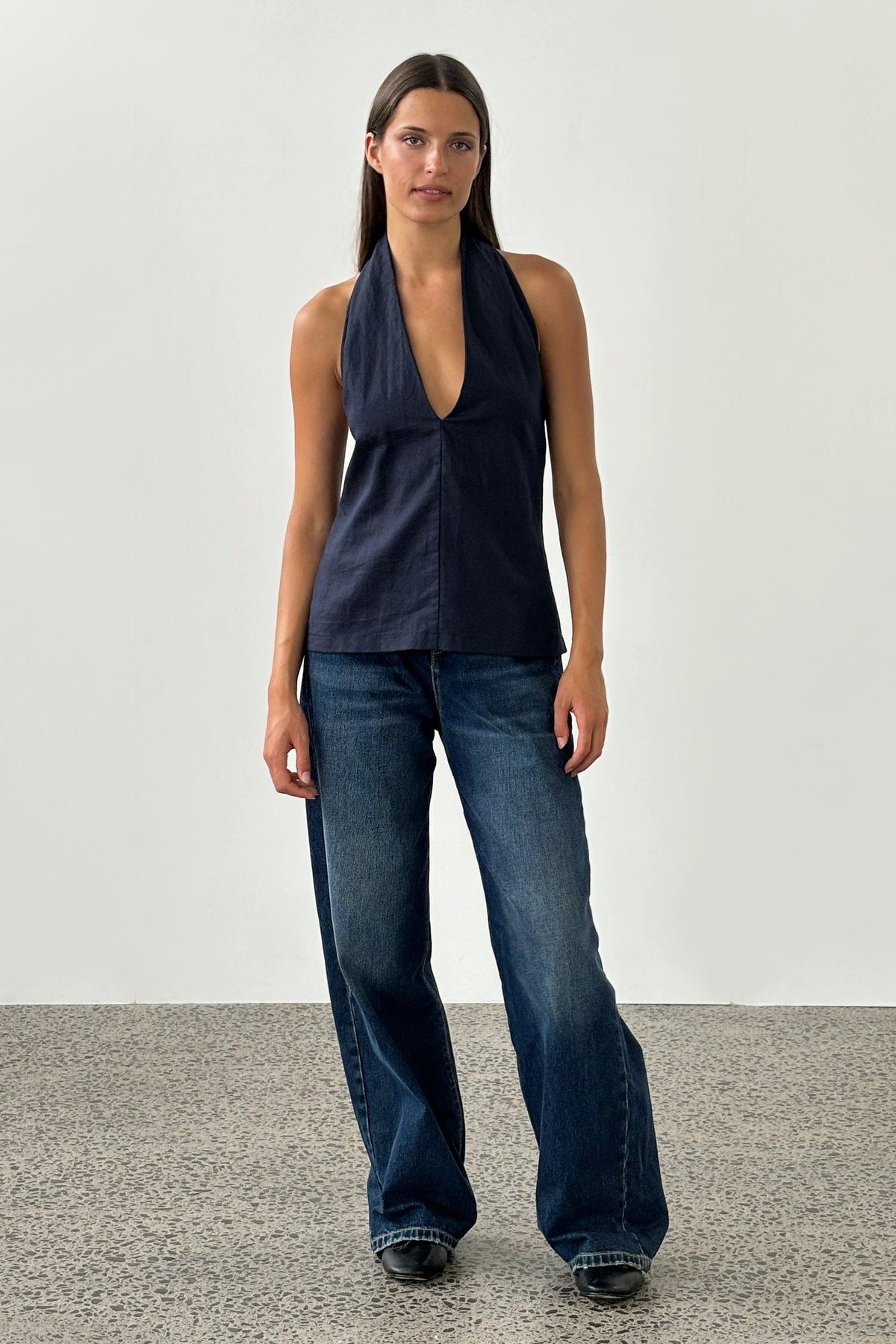 Sculpted Halter Top in Navy | Ellis Label